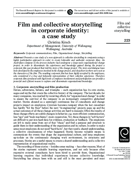 (PDF) Film and collective storytelling in corporate identity: a case ...