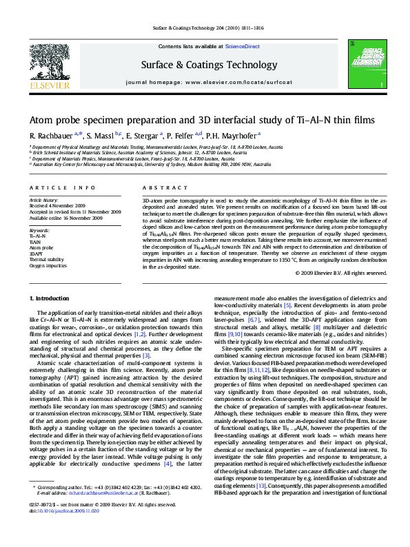 (PDF) Atom probe specimen preparation and 3D interfacial study of Ti-Al ...
