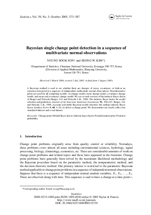 (PDF) Bayesian single change point detection in a sequence of multivariate normal observations