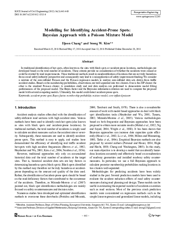 (PDF) Modelling for identifying accident-prone spots: Bayesian approach with a Poisson mixture model