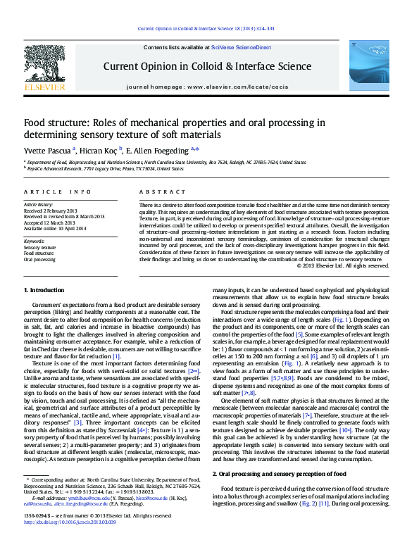(PDF) Food structure: Roles of mechanical properties and oral ...