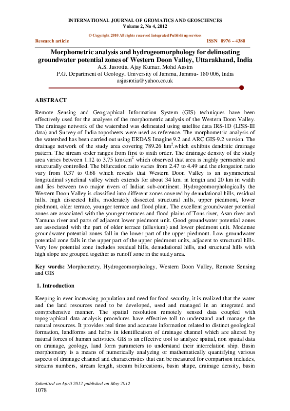 Pdf Remote Sensing And Gis Approach For Delineation Of Groundwater Potential And Groundwater