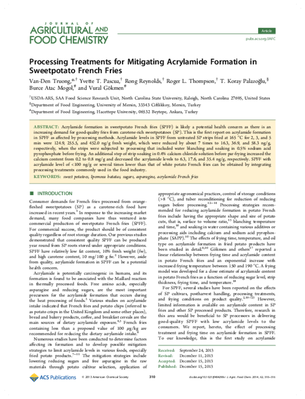 (PDF) Processing Treatments for Mitigating Acrylamide Formation in ...