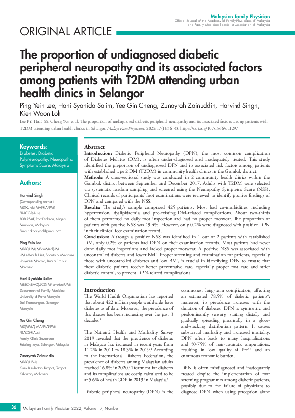 (PDF) The proportion of undiagnosed diabetic peripheral neuropathy and ...