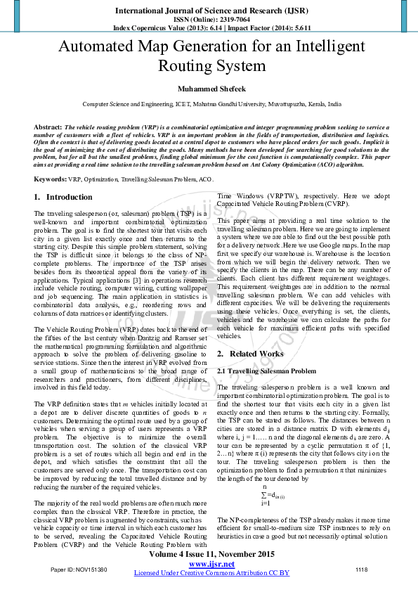 (PDF) Automated Map Generation for an Intelligent Routing System