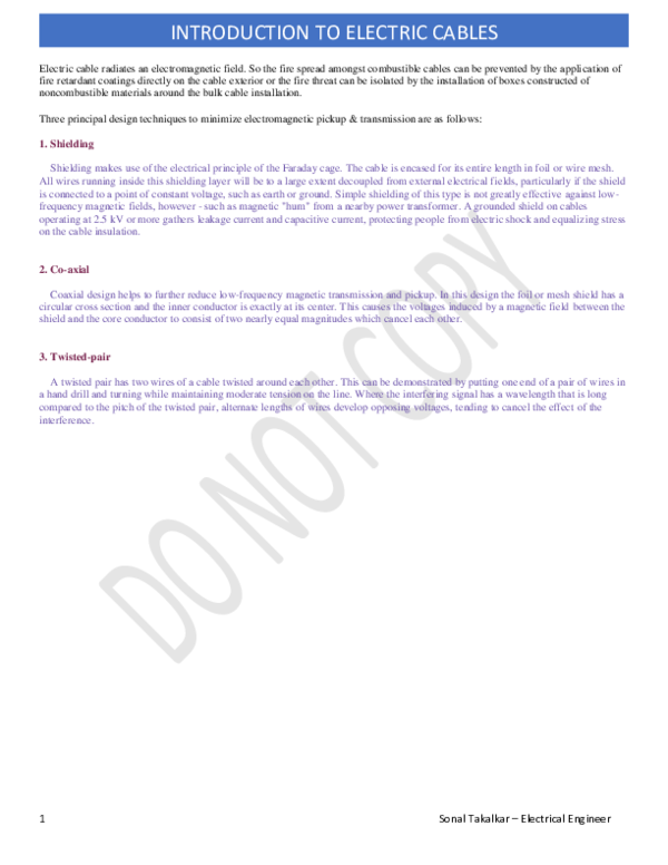 (PDF) Introduction to electric cables