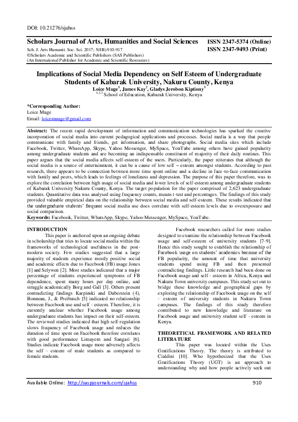 (PDF) Implications of Social Media Dependency on Self Esteem of ...