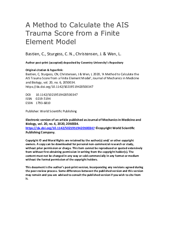 (PDF) A Method to Calculate the Ais Trauma Score from a Finite Element ...