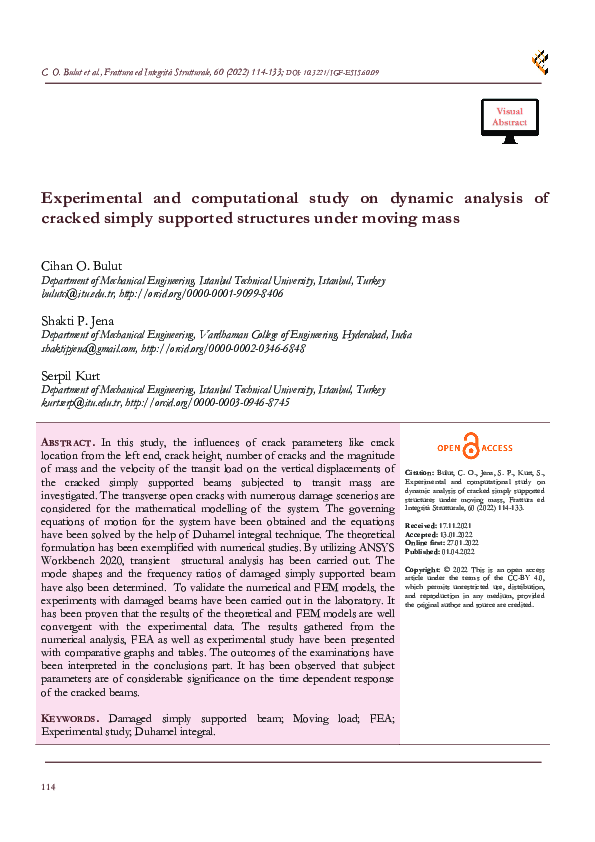 Experimental and computational study on dynamic analysis of cracked simply supported structures ...
