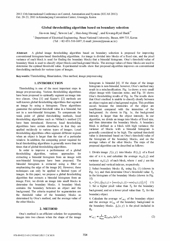 (PDF) Global thresholding algorithm based on boundary selection