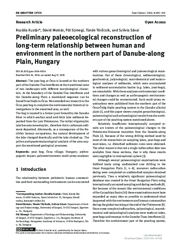 (PDF) Preliminary paleoecological reconstruction of long-term ...