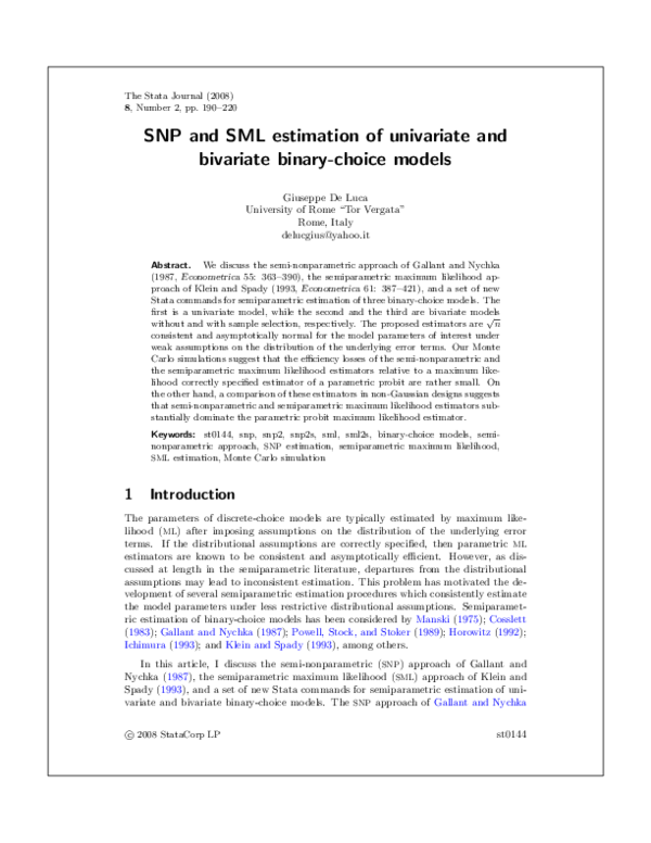 (PDF) Estimation of Binary-Choice Models Using SNP