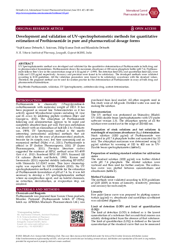 (PDF) Development and validation of UV-spectrophotometric methods for quantitative estimation of ...