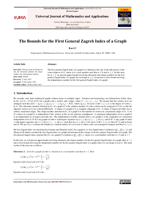 (PDF) The Bounds for the First General Zagreb Index of a Graph
