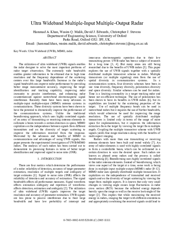 (PDF) Ultra wideband multiple-input multiple-output radar