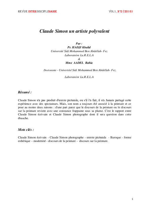 (PDF) Claude Simon un artiste polyvalent