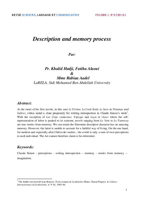 (PDF) Description and memory process