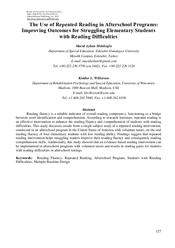 (PDF) The Use of Repeated Reading in Afterschool Programs: Improving ...