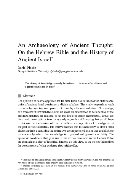 (PDF) An Archaeology of Ancient Thought: On the Hebrew Bible and the ...