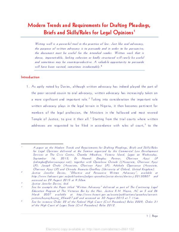 (PDF) Modern Trends and Requirements for Drafting Pleadings, Briefs and Skills/Rules for Legal ...