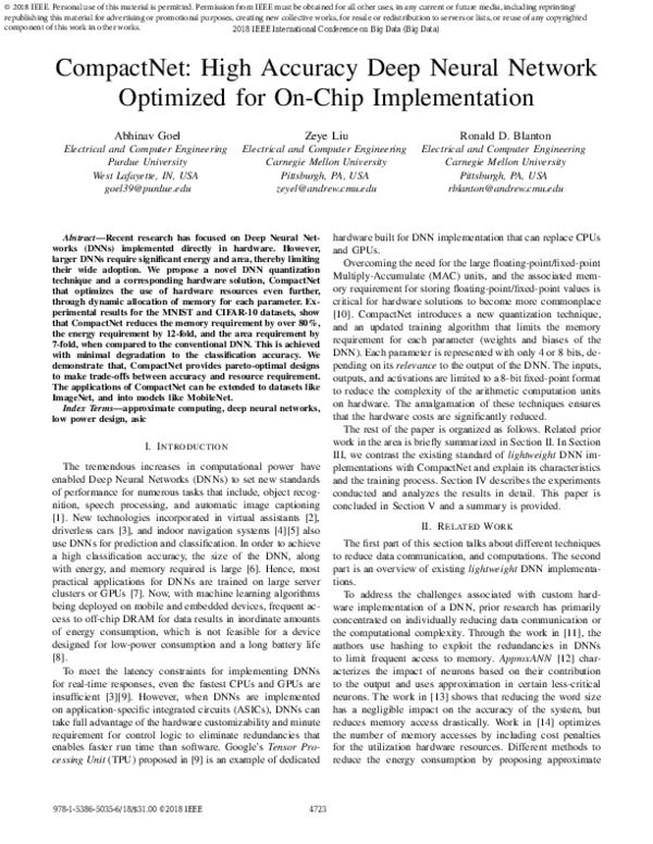 Pdf Compactnet Efficient Dnns For Low Power On Chip Implementation