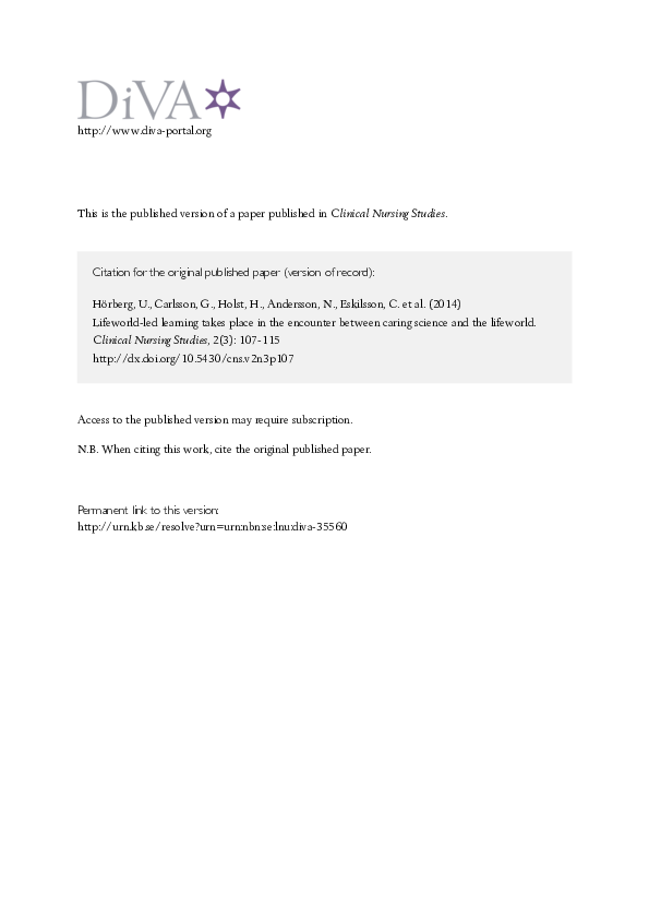 (PDF) Lifeworld-led learning takes place in the encounter between ...