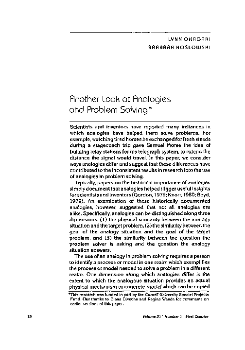 (PDF) Another Look at Analogies and Problem Solving*