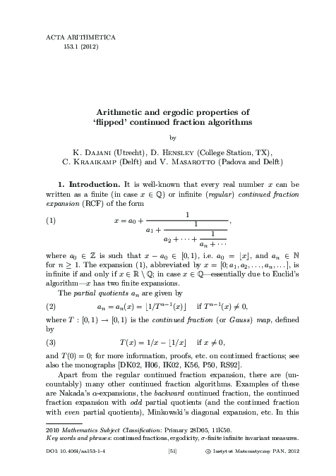 (PDF) Arithmetic and ergodic properties of `flipped' continued fraction algorithms