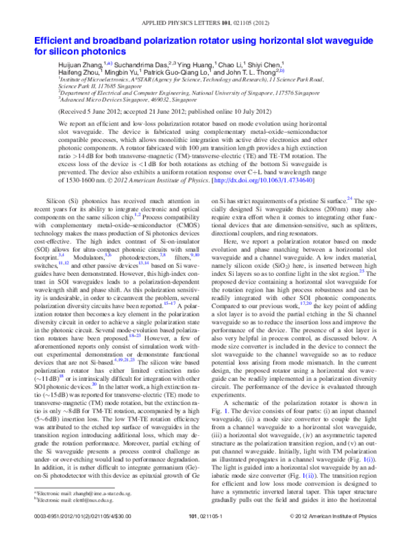 Pdf Broadband Polarization Rotator For Silicon Photonics 