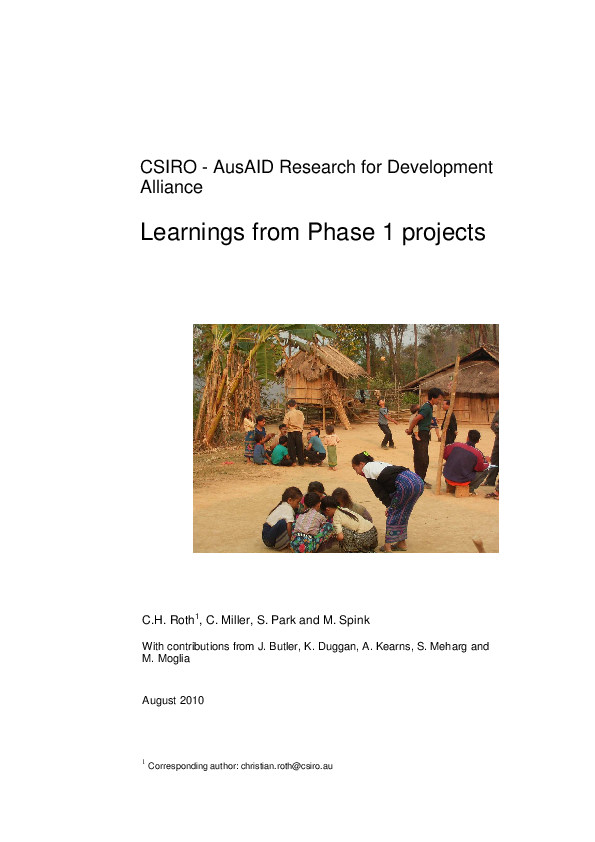 (PDF) CSIRO-AusAID Research for Development Alliance - Learnings from ...