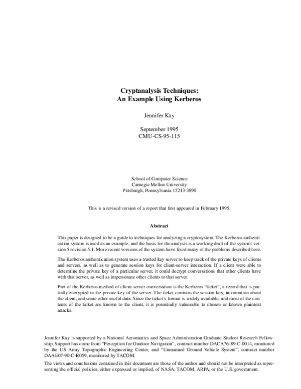 (PDF) Cryptanalysis Techniques: An Example Using Kerberos