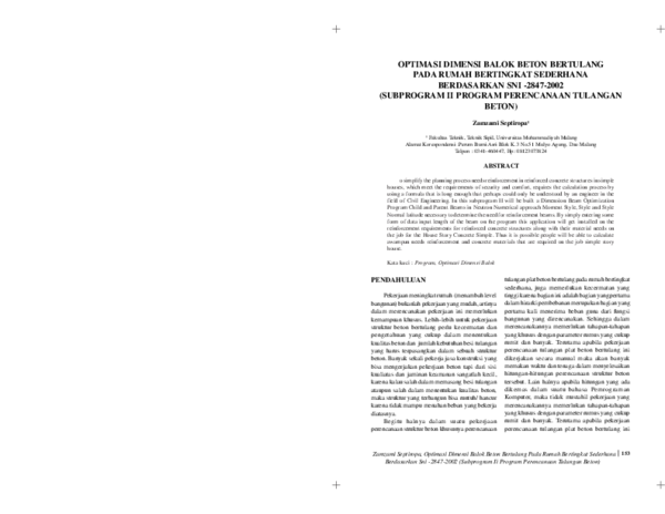 (PDF) Optimasi Dimensi Balok Beton Bertulang Pada Rumah Bertingkat Sederhana Berdasarkan Sni ...