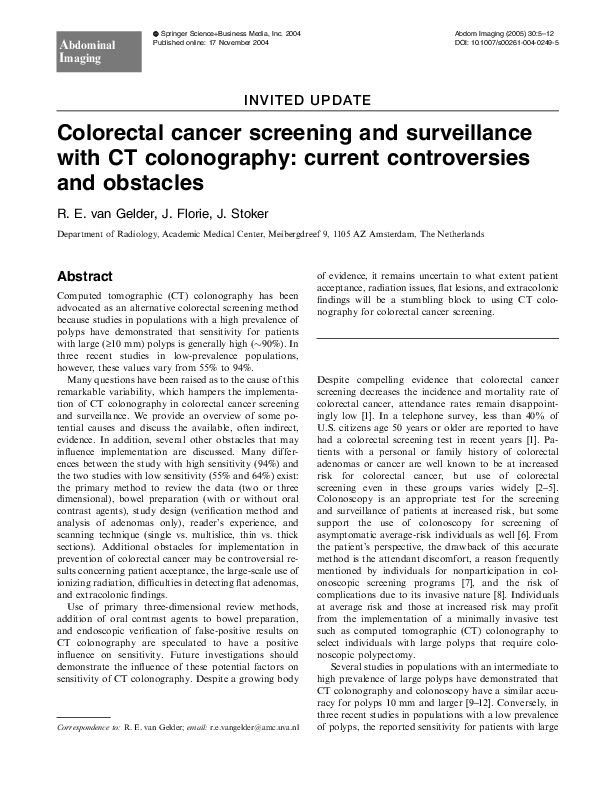 (PDF) Colorectal cancer screening and surveillance with CT colonography ...