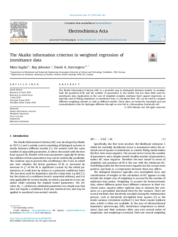 (PDF) The Akaike information criterion in weighted regression of immittance data | Roy Johnsen ...