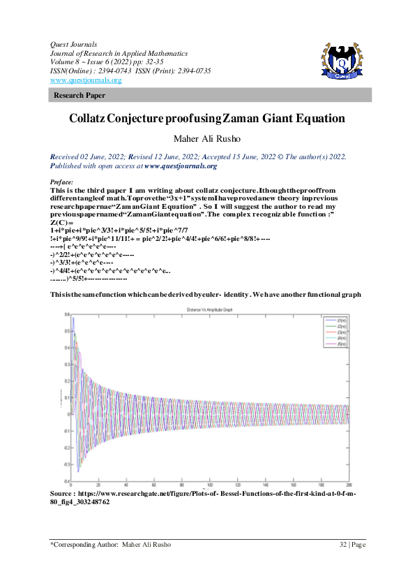 (PDF) Collatz Conjecture proof using Zaman Giant Equation