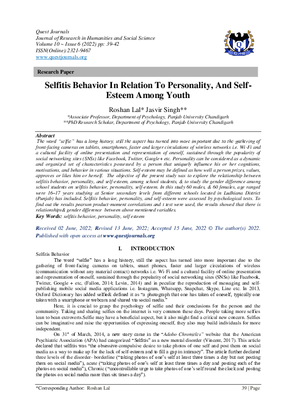 (PDF) Selfitis Behavior In Relation To Personality, And Self-Esteem ...
