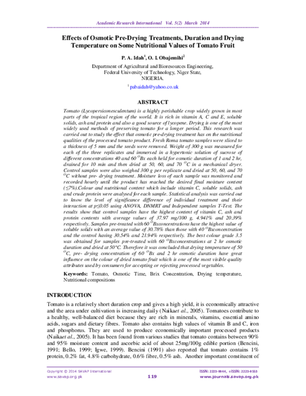 (PDF) Effects of Osmotic Pre-Drying Treatments, Duration and Drying ...