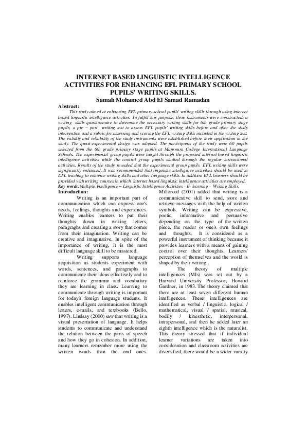 (PDF) Internet based Linguistic Intelligence Activities for Enhancing EFL Primary School Pupils ...
