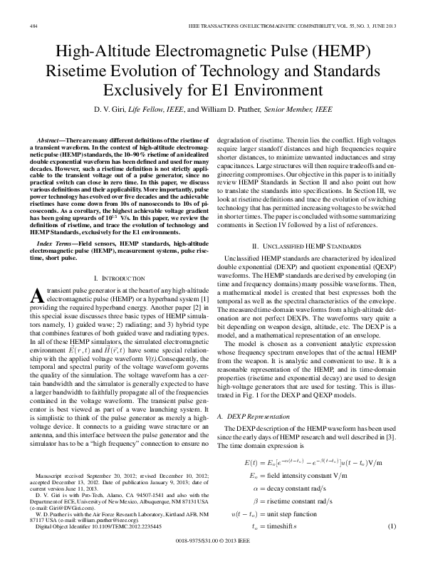 (PDF) High-Altitude Electromagnetic Pulse (HEMP) Risetime Evolution of ...