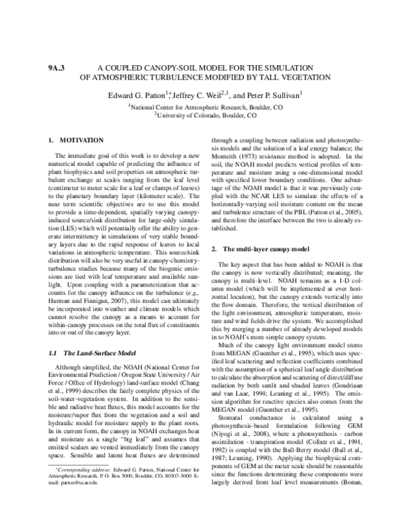 (PDF) 9 a . 3 a Coupled Canopy-Soil Model for the Simulation of ...
