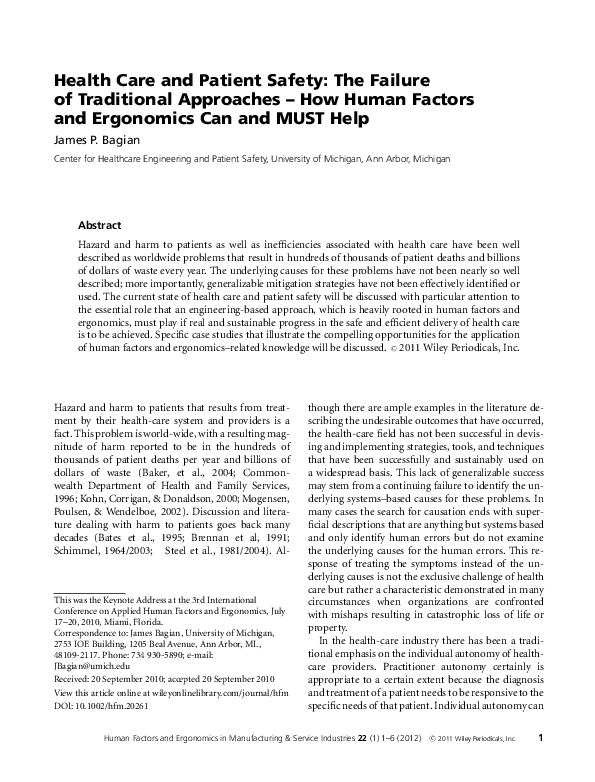 (PDF) Health care and patient safety: The failure of traditional ...