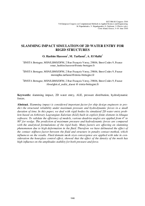 (PDF) Slamming Impact Simulation of 2D Water Entry for Rigid Structures