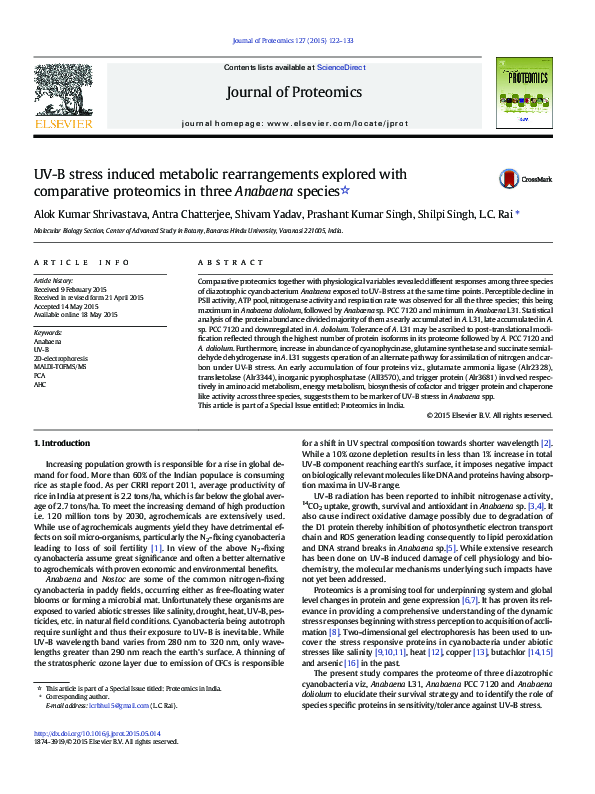 (PDF) UV-B stress induced metabolic rearrangements explored with comparative proteomics in three ...