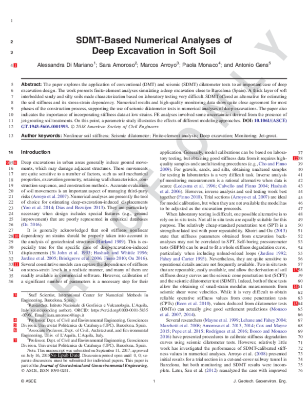 (PDF) SDMT-Based Numerical Analyses of Deep Excavation in Soft Soil