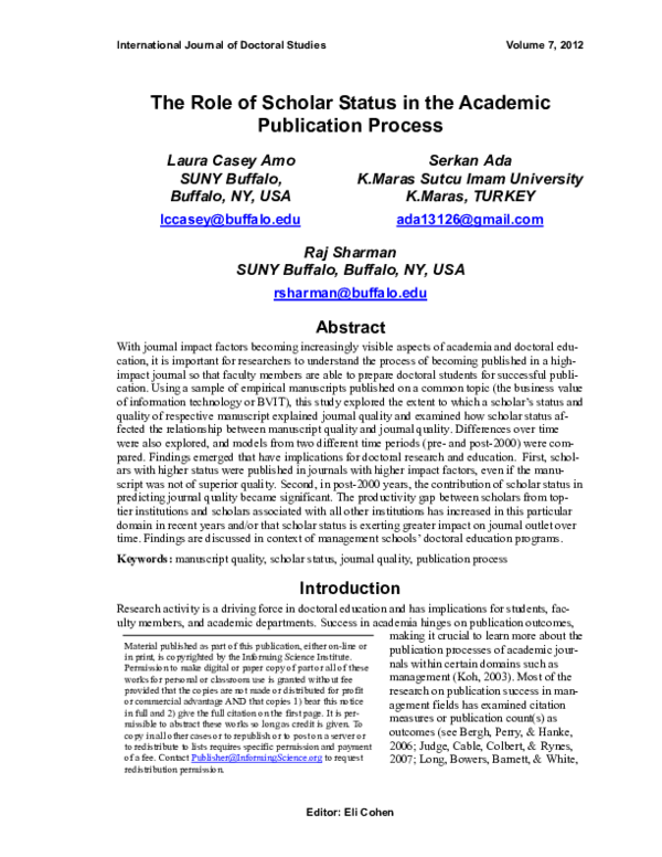 (PDF) The Role of Scholar Status in the Academic Publication Process