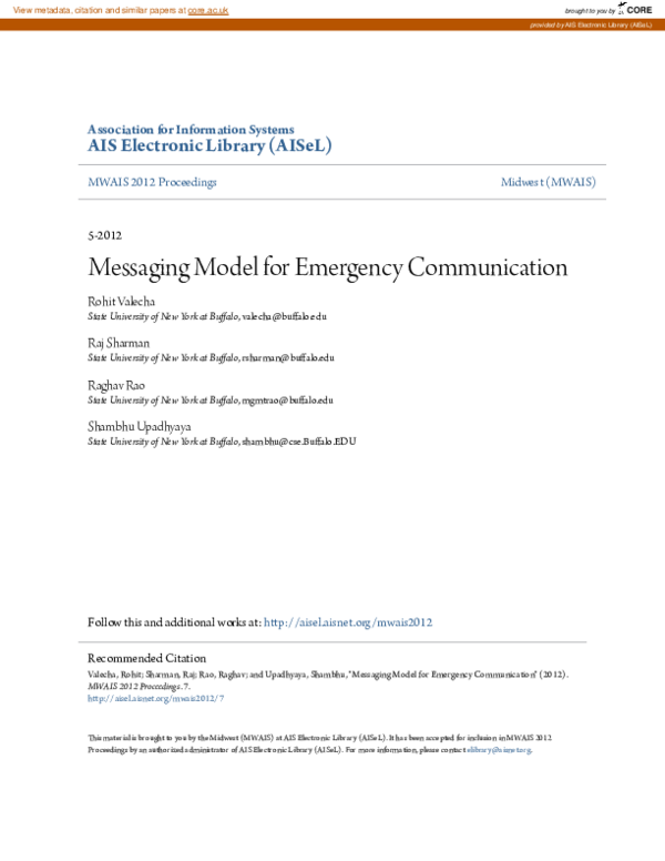 (PDF) Messaging Model for Emergency Communication
