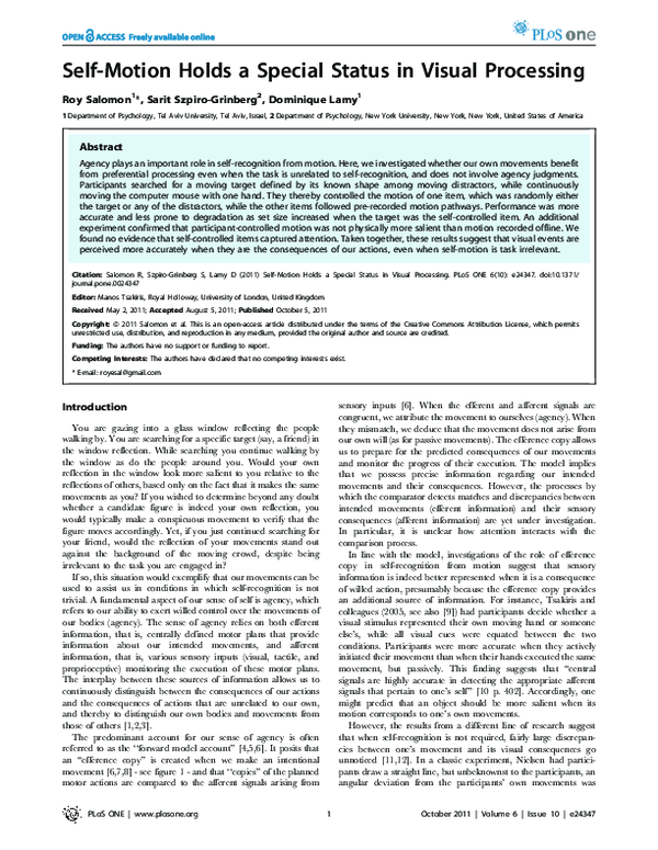 (PDF) Self-Motion Holds a Special Status in Visual Processing