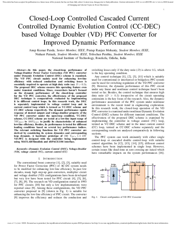 (PDF) Closed-Loop-Controlled Cascaded Current-Controlled Dynamic Evolution Control-Based Voltage ...