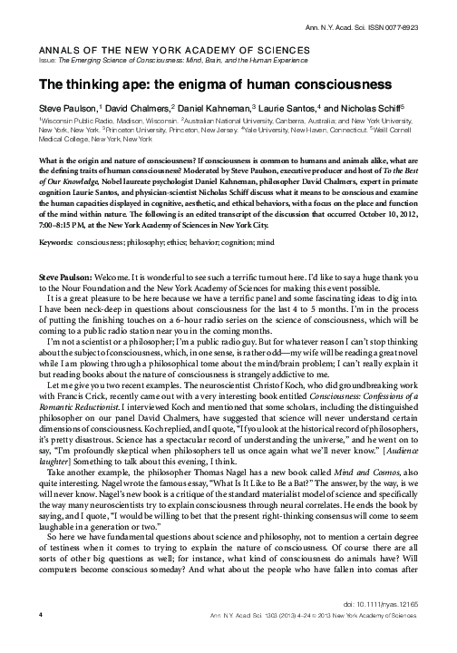 (PDF) The thinking ape: the enigma of human consciousness