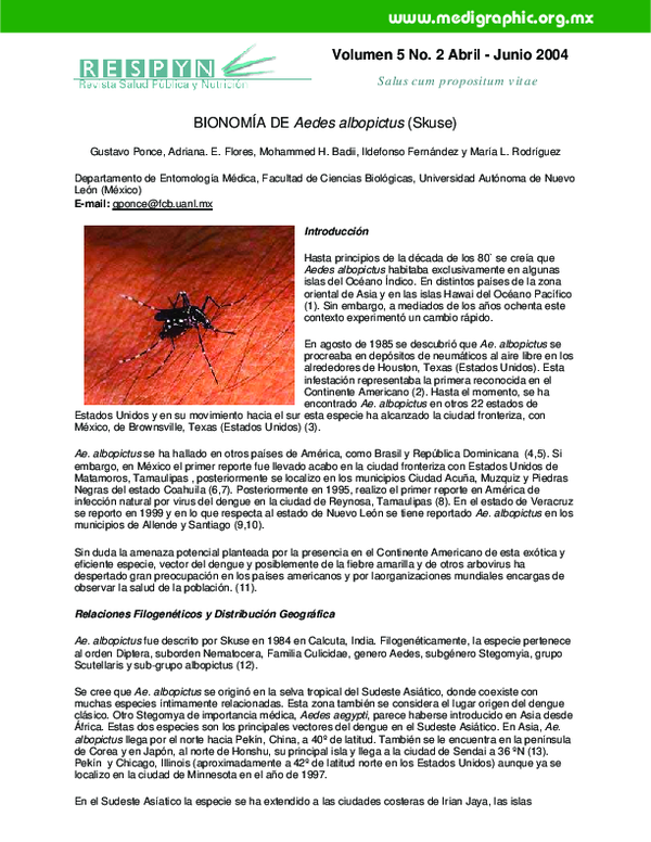 (PDF) Bionomía de Aedes albopictus (Skuse)